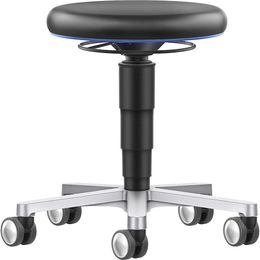 bimos Labor-Hocker, mit Rollen, Gasfeder mit Ringauslösung, Farbring blau