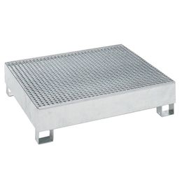 eurokraft basic Stahl-Auffangwanne für 200-l-Fässer, LxBxH 1200 x 1200 x 285 mm, mit Zulassung, feuerverzinkt, mit Gitterrost