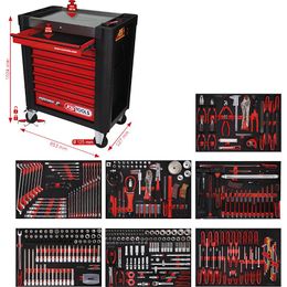 KS Tools Werkstattwagen PERFORMANCE PLUS mit Werkzeug, P10, mit 397 Werkzeugen, für 7 Schubladen