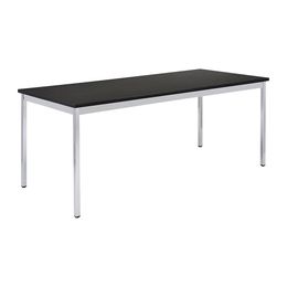 eurokraft basic Mehrzwecktisch, rechteckig, BxH 1400 x 740 mm, Tiefe 700 mm, Platte schwarz, Gestell verchromt