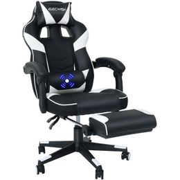 Gaming Stuhl Massage Computer Stuhl pu Leder verstellbare Stühle mit Fußstütze und Lendenwirbelstütze Schwarz&weiß - Schwarz&Weiß - Puluomis
