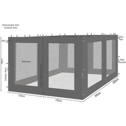 4 Seitenteile mit Moskitonetz für Rank Pavillon 3x4m Seitenwand Anthrazit ral 7012