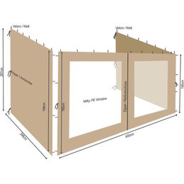 Quick Star - 3 Seitenteile zu Rank Anbau Pavillon 3x4m Sand mit Fenster