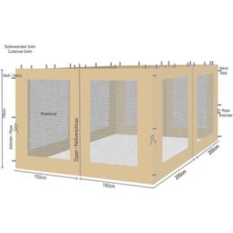 4 Seitenteile mit Moskitonetz für Blätter Pavillon 3x4m Seitenwand Sand