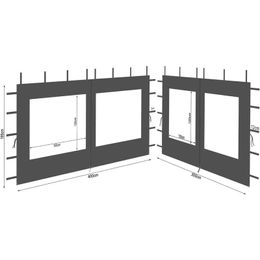 Quick Star - 2 Seitenteile aus Polyester mit klarsicht Fenster 300/400x195cm für Pavillon 3x4m Seitenwand Anthrazit ral 7012 wasserdicht