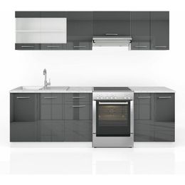 Küchenzeile R-Line 240cm Weiß/Anthrazit Hochglanz Modern VICCO