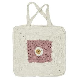 IB Laursen Gehäkelte Tasche Coral Almond mit Blume, 40 x 40 cm