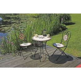 Garden Pleasure 3tlg. Balkon Set Mosaik Garten Terrasse Metall Stuhl Tisch Beistelltisch Stühle