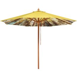 Schneider Schirme Marktschirm Malaga Forest, Durchmesser 300 cm, Innen mit Waldmotiv, rund, ohne Schirmständer, gelb