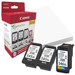 Canon PG-545XLx2/CL-546XL schwarz, color Druckköpfe + Fotopapier, 3er-Set