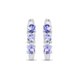 Vira Jewels Paar Creolen 925-Sterling Silber rhodiniert Glänzend Tansanit violett, weiß