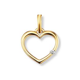 ONE ELEMENT Kettenanhänger 0.01 ct Diamant Brillant Herz Anhänger aus 585 Gelbgold, Damen Gold Schmuck Herz, goldfarben
