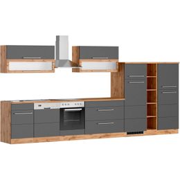 Kochstation Küche KS-Wien, Breite 420 cm, wahlweise mit E-Geräten, grau