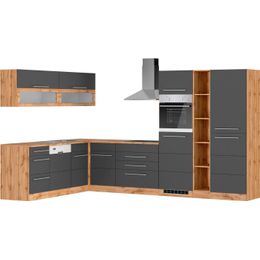 Kochstation Küche KS-Wien, Stellbreite 220 x 340 cm, wahlweise mit E-Geräten, grau