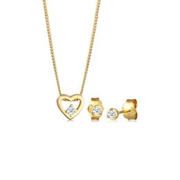 Elli DIAMONDS Schmuckset Herz Liebe Solitär Diamant (0.09ct) 585 Gelbgold, goldfarben