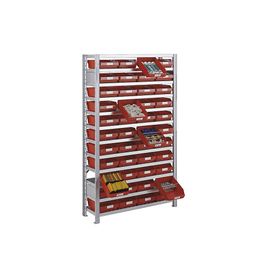 STEMO Steckregal mit Regalkästen, Regalhöhe 1790 mm, Anbauregal, Tiefe 300 mm, 44 Kästen rot