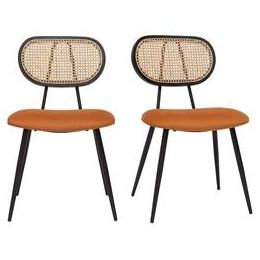 Miliboo Design-Stühle aus rotbraunem Samtstoff, schwarzem Metall und naturfarbenem Rattangeflecht (2er-Set) TOLMA
