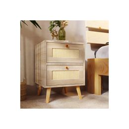 Flieks Nachttisch (1-St), Nachtschrank Beistelltisch Rattan Eiche 40*40*55cm