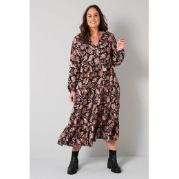 Janet & Joyce Janet & Joyce Sommerkleid Midikleid A-Line floraler Print Tunika-Ausschnitt