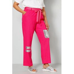 MIAMODA Schlupfhose Hose Straight Fit Pailletten Bindegürtel