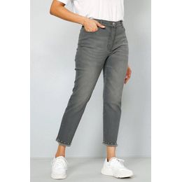 MIAMODA Röhrenjeans 7/8-Jeans Slim Fit Fransensaum mit Zierperlen