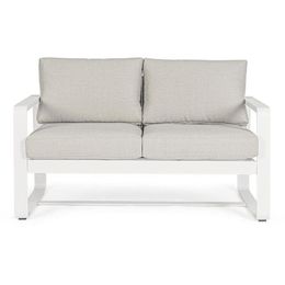 Bizzotto Sofa Merrigan aus pulverbeschichtetem Aluminium für Garten und Veranda -Weiß / 2 Sitzer