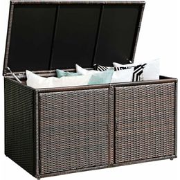 335L Polyrattan Auflagenbox, Kissenbox Aufbewahrungsbox mit 2 Ablagen & Deckel, Gartenschrank für Garten, Balkon, Terrasse (Braun) - Goplus