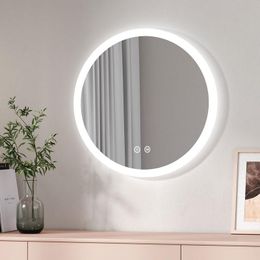 Emke - Badspiegel mit Beleuchtung Rund Badezimmerspiegel (ф60cm, Warmweißes/Kaltweißes/Neutrales Licht, Touch-Schalter, Beschlagfrei,