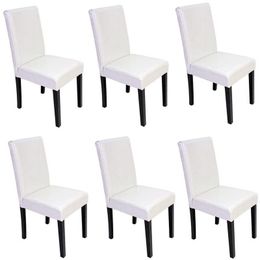 HHG 6er-Set Esszimmerstuhl Stuhl Küchenstuhl Littau, Leder weiß, dunkle Beine - white