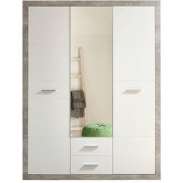 Die Möbelfundgrube - Kleiderschrank mit Spiegel Betonoptik - weiß 151 cm - stone