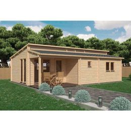 Alpholz Garten-und Freizeithaus Iberica Blockhaus aus Holz, Holzhaus mit 68 mm Wandstärke inklusive Terrasse, Blockbohlenhaus mit Montagematerial