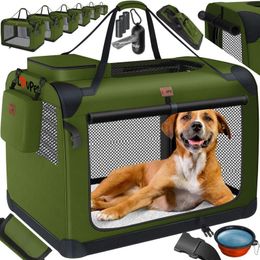 Hundebox Hundetransportbox faltbar Inkl.Hundenapf Transporttasche Hundetasche Transportbox für Haustiere Hunde und Katzen Haustiertransportbox Khaki