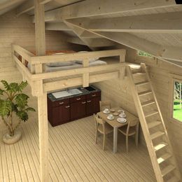 Alpholz Garten-und Freizeithaus Toronto-44 iso Blockhaus aus Holz , Holzhaus mit 44 mm Wandstärke inklusive Terrasse inklusive Schlafboden fsc zertifiziert,