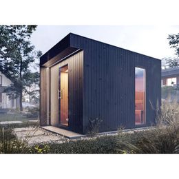 Saunahaus Siena Gartensauna 3 Sitzbänke aus Holz in Schwarz, Sauna mit 72 mm Wandstärke, Außensauna - FinnTherm