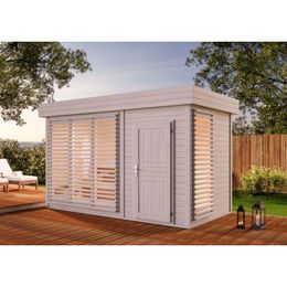 FinnTherm - Gartensauna Azalia Gartensauna 2 Sitzbänke aus Holz, Sauna mit 40 mm Wandstärke, Außensauna mit Montagematerial