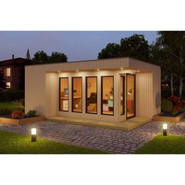 Home-Office Nr.2 Gartenhaus aus Holz, Holzhaus mit 63 mm Wandstärke, Blockbohlenhaus mit Montagematerial - Naturbelassen - Alpholz