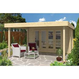 Alpholz Gartenhaus Holstein-40 mit großer Falttür Gartenhaus aus Holz in Braun, Holzhaus mit 40 mm Wandstärke inklusive Terrasse fsc zertifiziert,