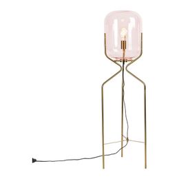 Qazqa Art Deco Stehlampe Messing mit rosa Glas - Bliss - Rosa