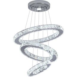 Led 3 Ringe Kronleuchter Moderne Kristall Pendelleuchte Edelstahl Deckenleuchte für Schlafzimmer Haus Flur, Kaltweiß