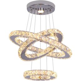 Greelustr - led 3 Ringe Kronleuchter Moderne Kristall Pendelleuchte Edelstahl Deckenleuchte für Schlafzimmer Haus Flur, warmes Licht