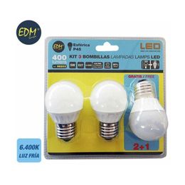 Edm Pack 3 Kugelförmige LED-Lampe Leistung: 5 w Kappe: E27 Helligkeit: 400 Lumen Lichtart: kalt 6400