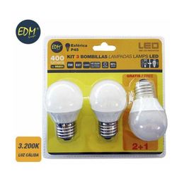 Edm Pack 3 Kugelförmige LED-Lampe Leistung: 5 w Kappe: E27 Helligkeit: 400 Lumen Lichtart: warm 3200