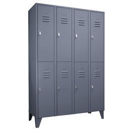 Wolf Doppelstock-Spind Berlin 2, 4 Abteile, blaugrau, Breite 1200 mm, flache Dachform