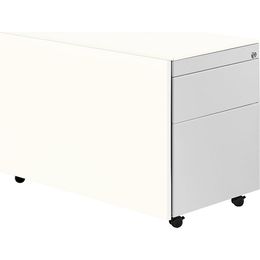Mauser Schubladencontainer mit Rollen, HxT 570 x 800 mm, 1 Materialschub, 1 Hängeregistratur, reinweiß / weißaluminium / weiß