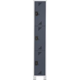 eurokraft pro 3er-Schließfachschrank Bremen, 1 Abteil, lichtgrau / anthrazitgrau, Breite 400 mm, 3 Fächer