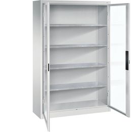 C+P Sichtfenster-Flügeltürschrank, HxBxT 1950 x 1200 x 400 mm, 4 Fachböden, lichtgrau / lichtgrau