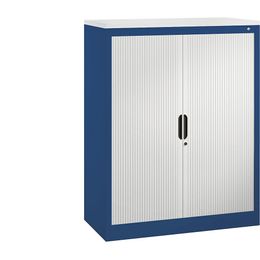 C+P Rollladenschrank mit Horizontal-Jalousie, HxBxT 1230 x 1000 x 420 mm, 2 Fachböden, 3 Ordnerhöhen, enzianblau / lichtgrau