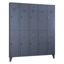 Wolf Doppelstock-Spind Berlin 2, 5 Abteile, blaugrau, Breite 1500 mm, flache Dachform