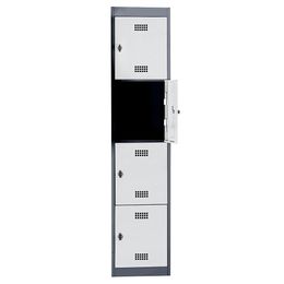 Wolf 4er-Schließfachschrank Hamburg, 1 Abteil, 4 Fächer, Höhe 410 mm, Breite 400 mm, Anbauelement, anthrazitgrau / lichtgrau