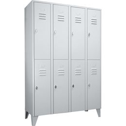 Wolf Doppelstock-Spind Berlin 2, 4 Abteile, lichtgrau, Breite 1200 mm, flache Dachform
